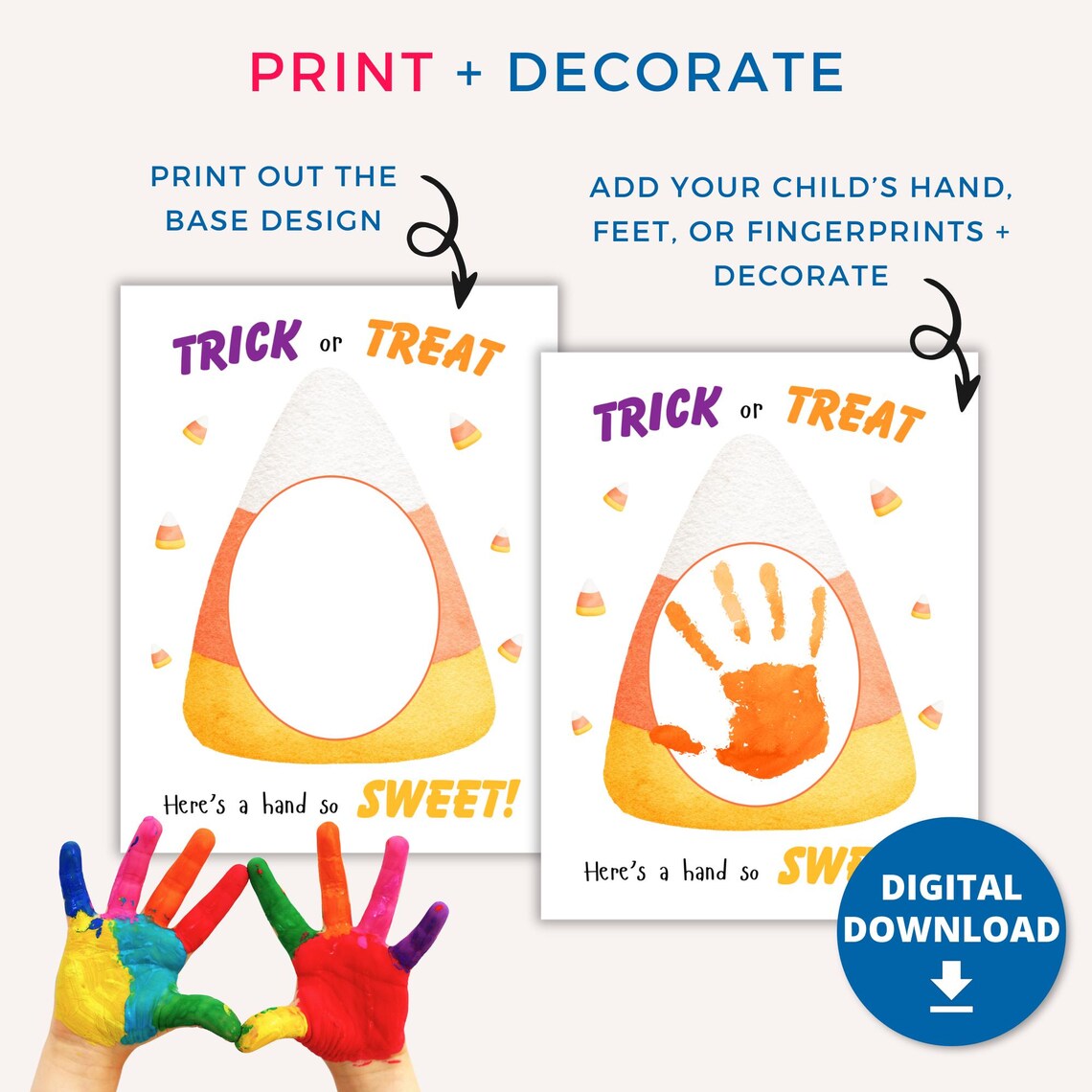 Halloween Handprint Craft Bundle, Fall Handprint Art Printable for ...