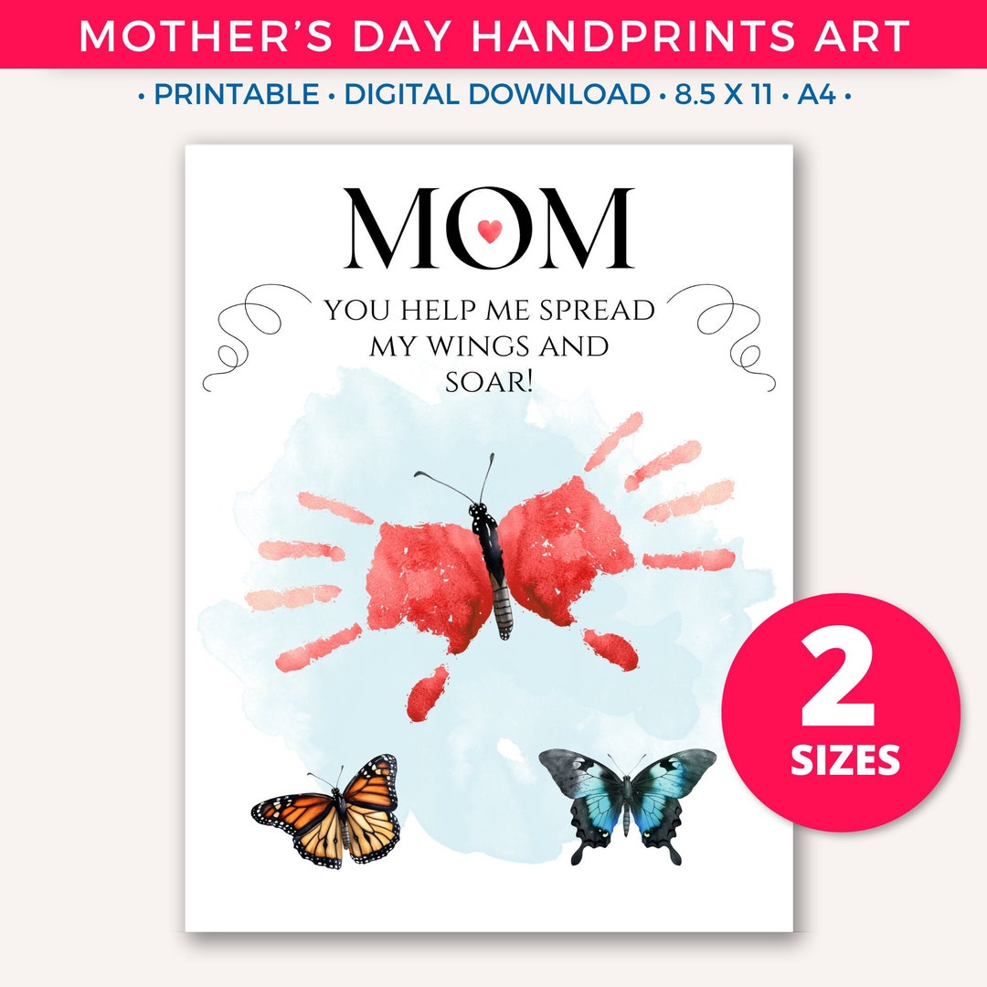 Printable Mothers Day Handprint Art Butterfly, Footprint Craft Gift for ...