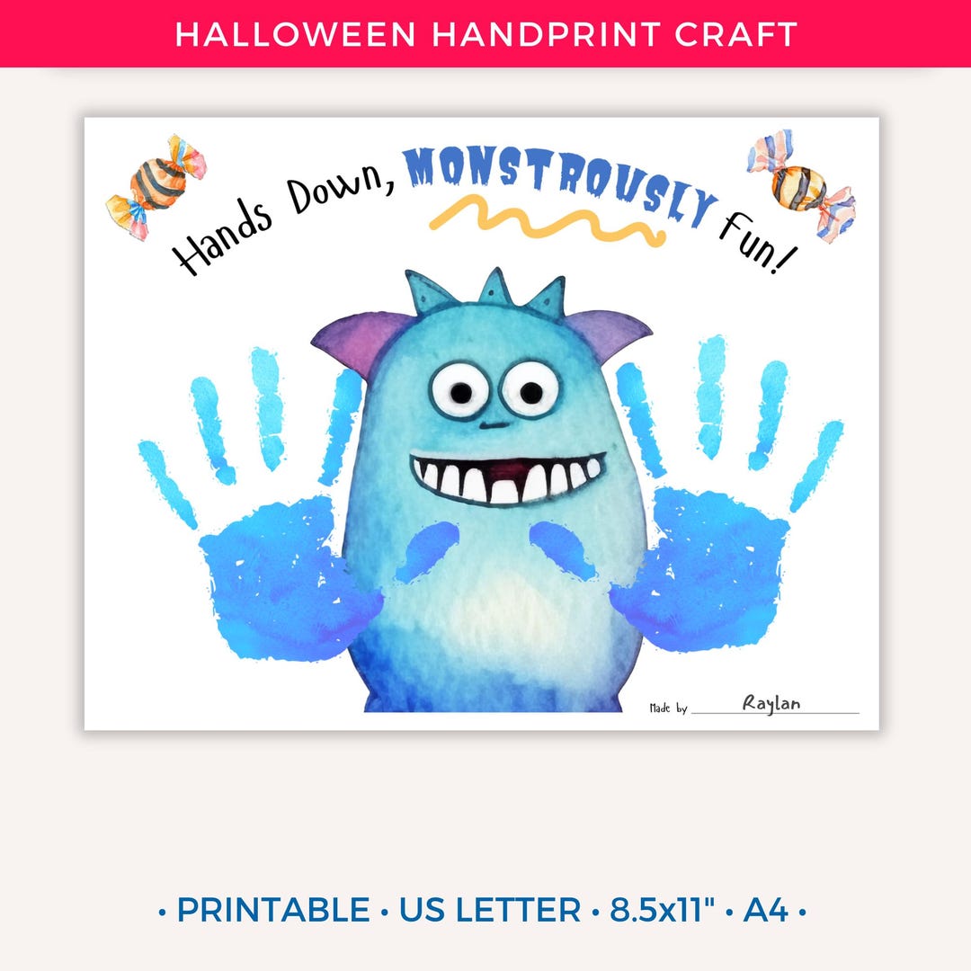 Halloween Handprint Art, Halloween Monster Handprint Craft Printable ...