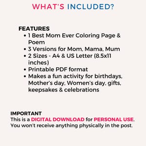 Best Mom Ever Coloring Page Printable, Mothers Day Activity, Mother's ...