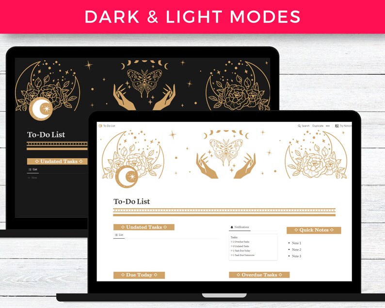 Notion Template Digital to Do List Minimal Dark Mode - Etsy