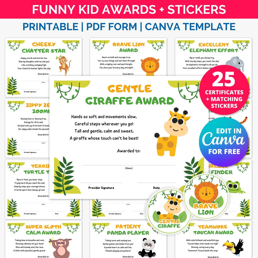 Funny Preschool Awards, End of the Year Certificate Award, Editable ...