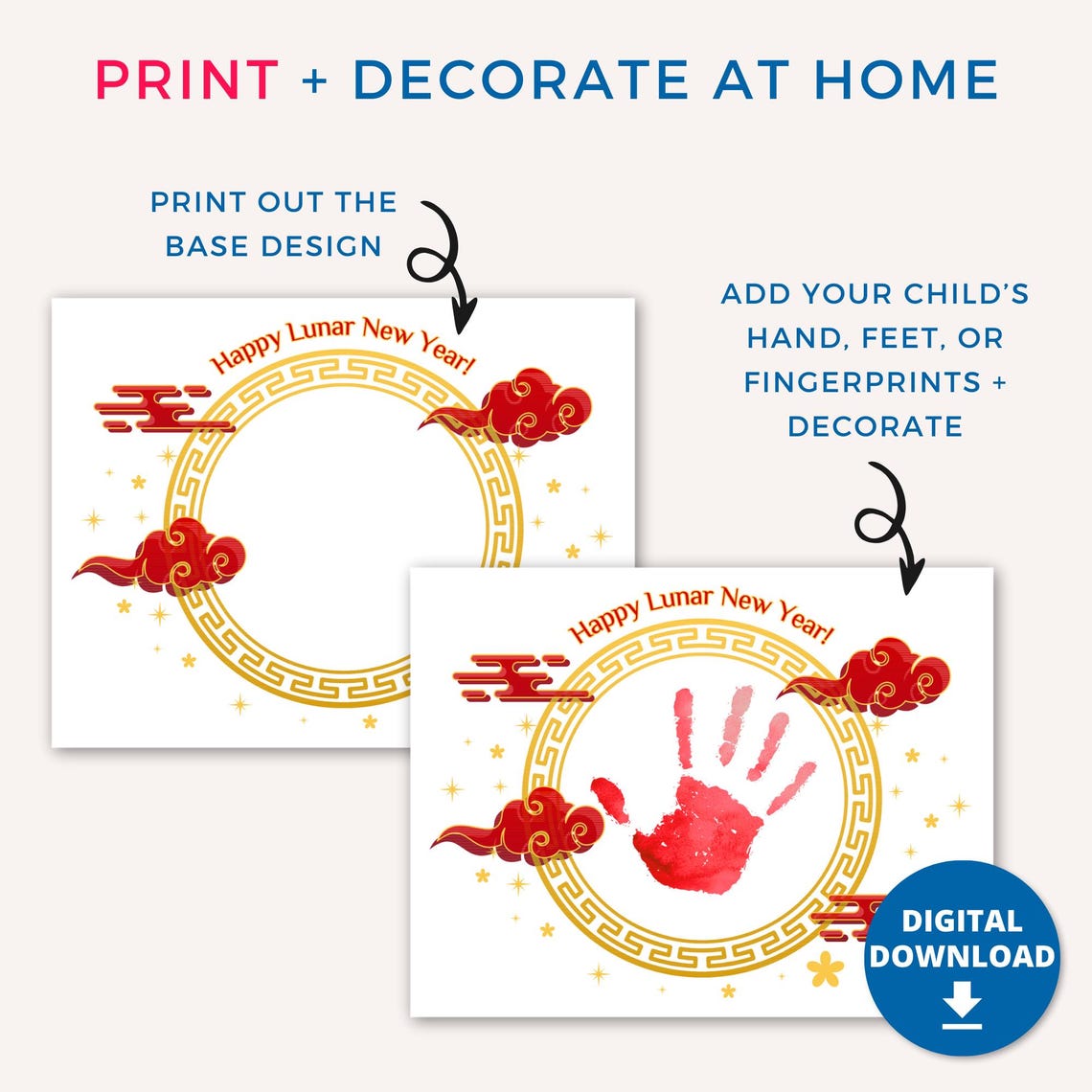 Lunar New Year Handprint Printable Craft 2025, Chinese New Year ...