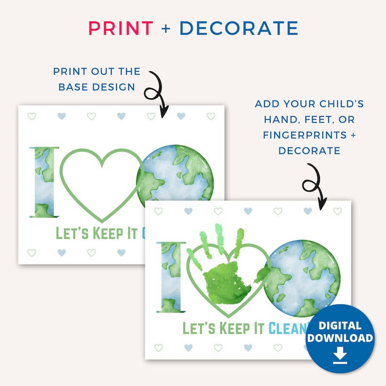 Earth Day Handprint Art Craft, Printable Earth Day Craft Activity for ...