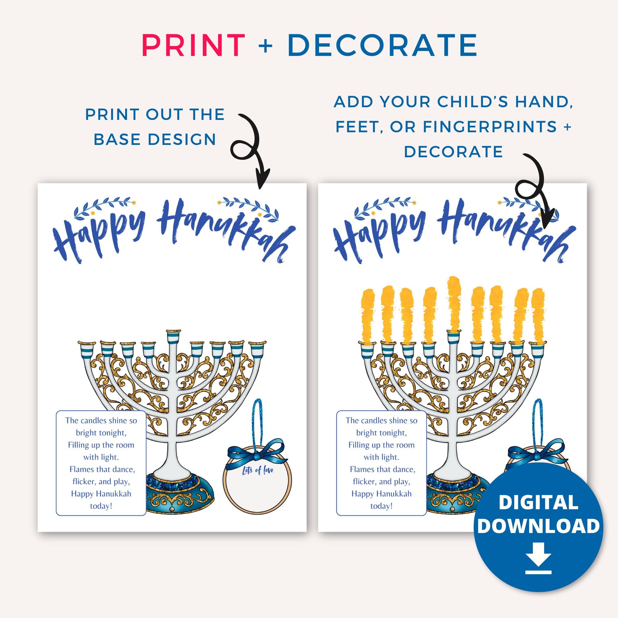 Hanukkah Chanukah Handprint Art Craft Bundle, Printable Happy Hanukkah ...