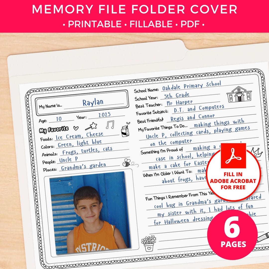 Memory Box Folder Cover, Printable School Memory Box Questionnaire ...