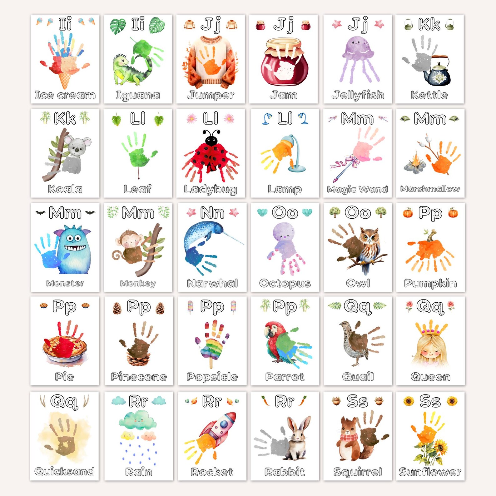 ABC A-Z Alphabet Handprint Book Printable, Alphabet Handprint Craft Art ...