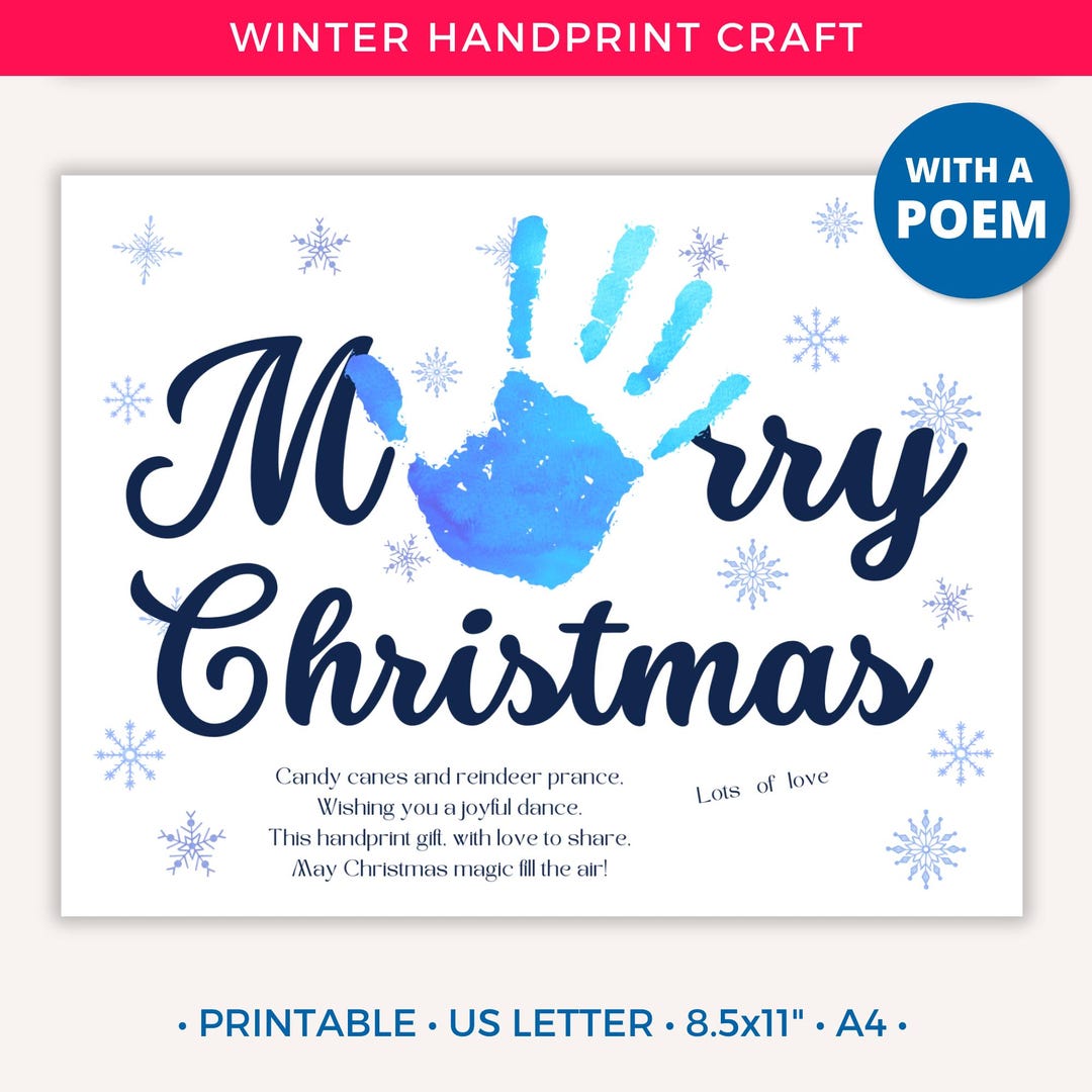 Merry Christmas Handprint Craft, Christmas Handprint Art Printable for ...