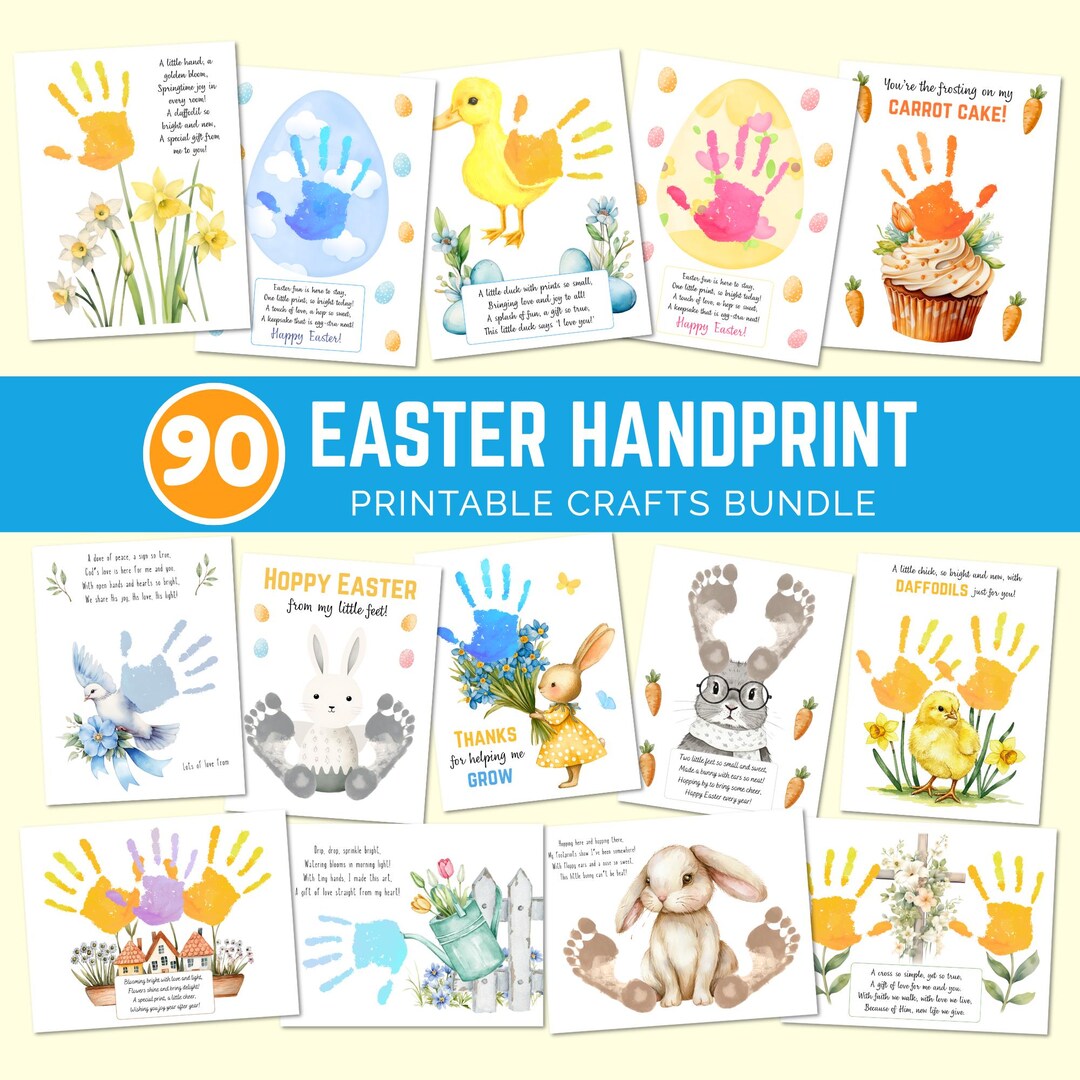 90 Easter Handprint Art Bundle, Easter Bunny Handprint Craft for Kids ...