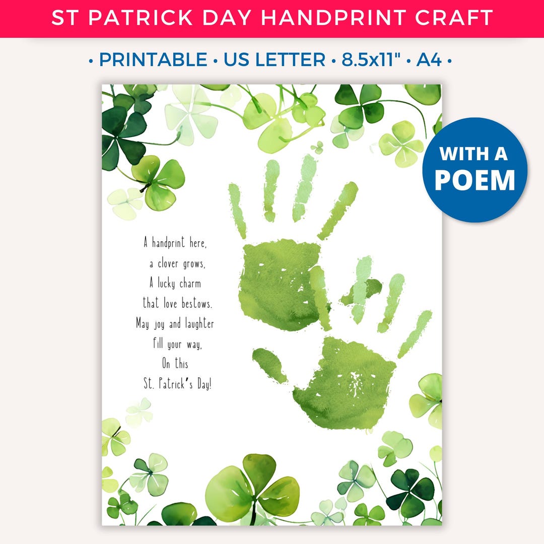 St Patricks Day Handprint Craft, DIY Printable Art for Kids, Toddler ...