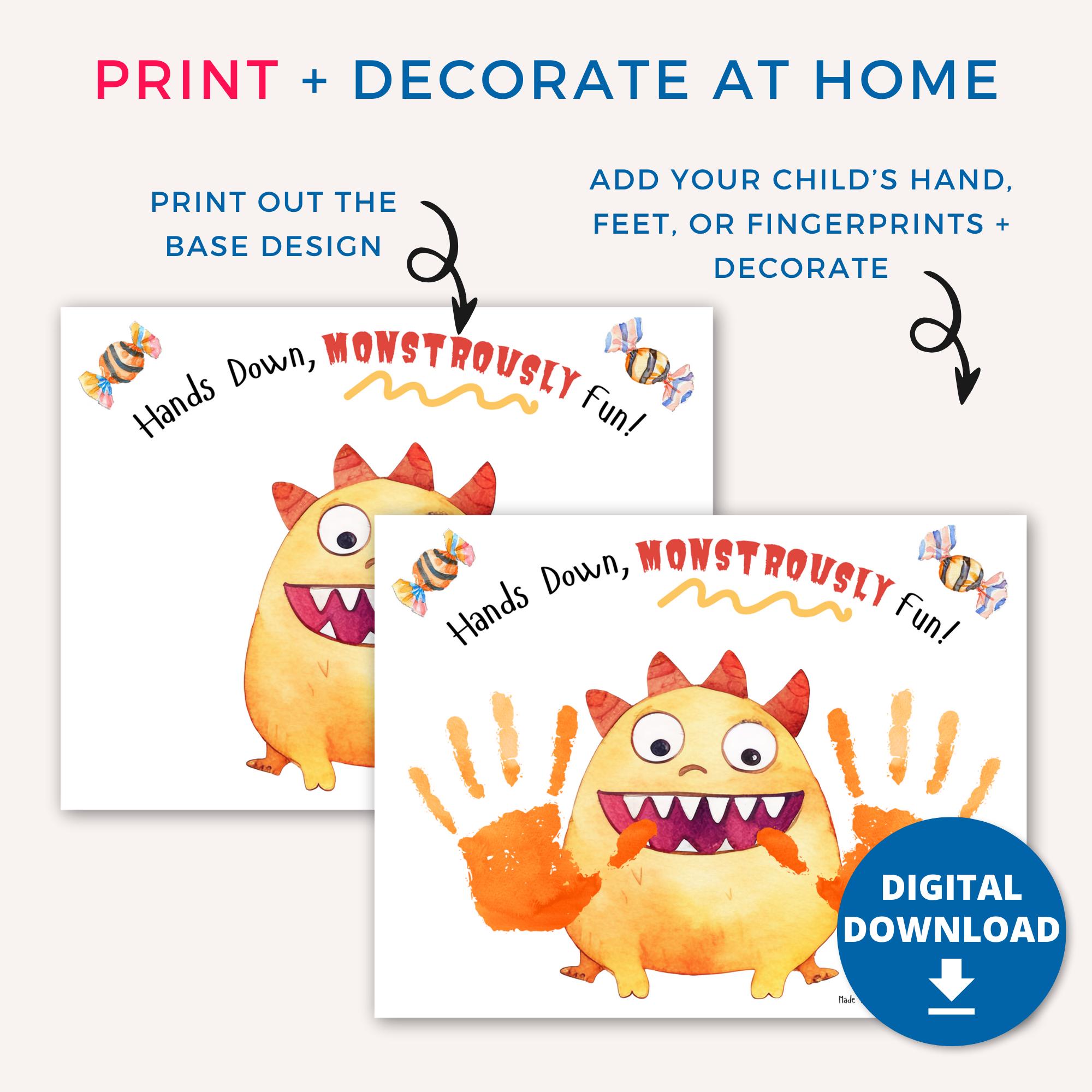 Halloween Handprint Art, Halloween Monster Handprint Craft Printable ...