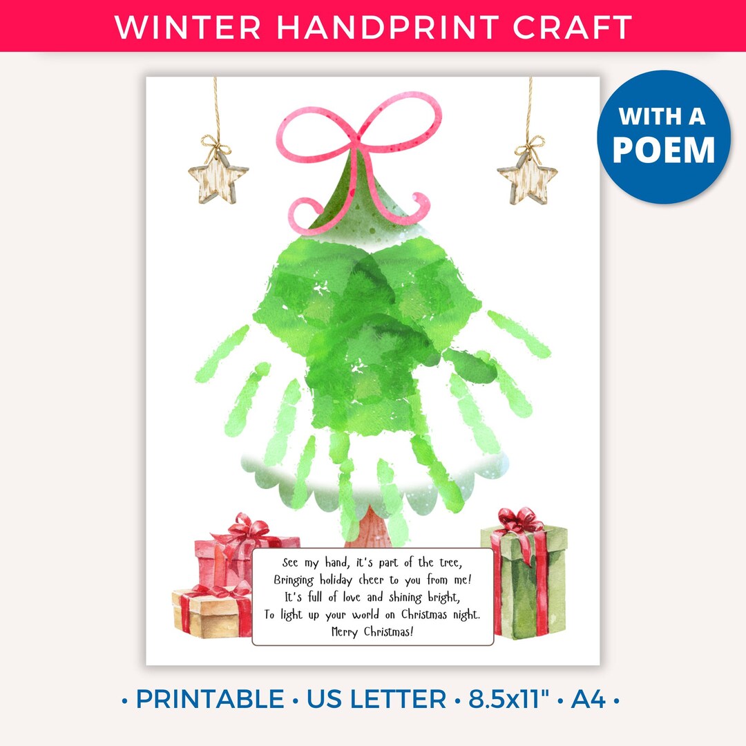 Christmas Tree Handprint Craft, Christmas Handprint Art Printable for ...