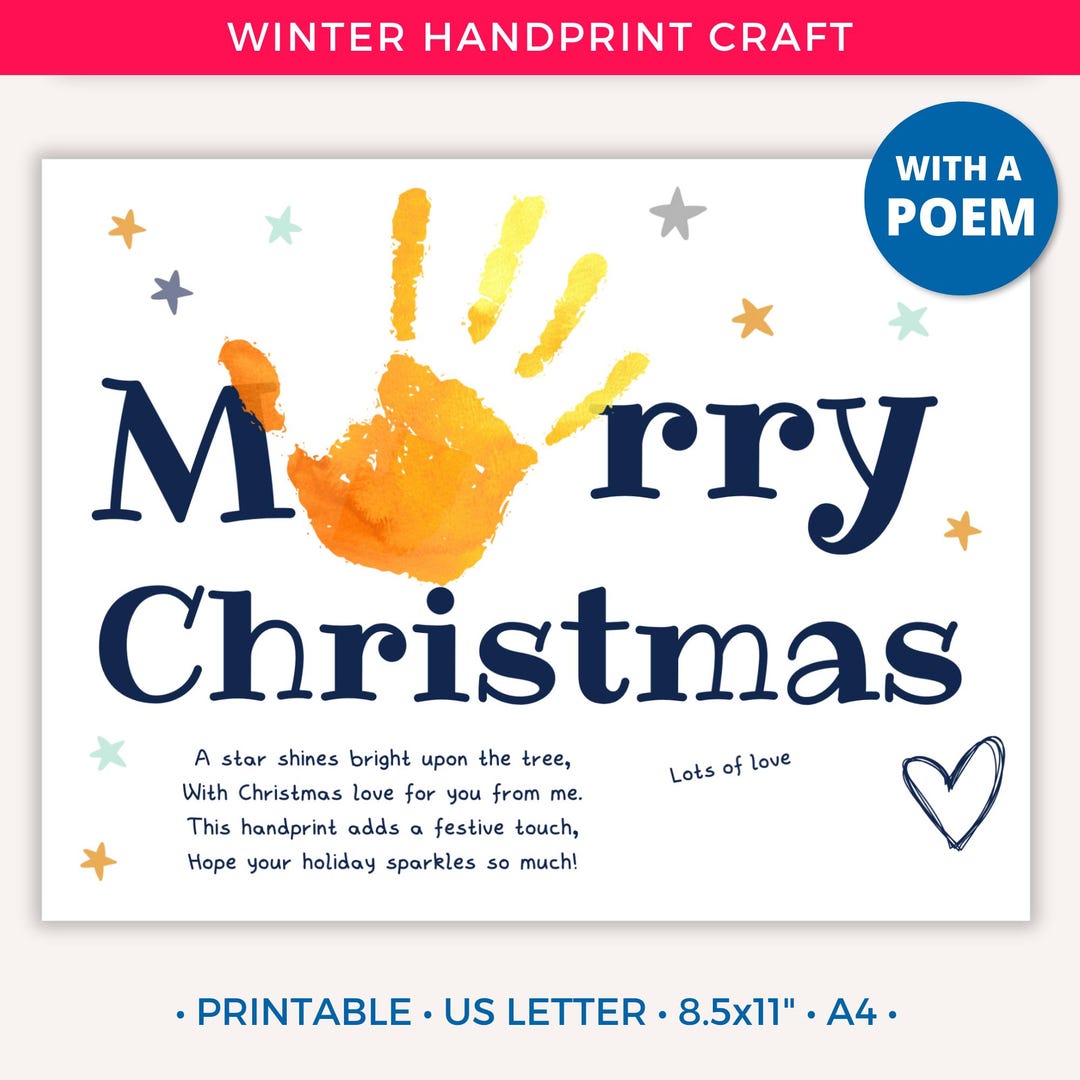 Merry Christmas Handprint Craft, Christmas Handprint Art Printable for ...