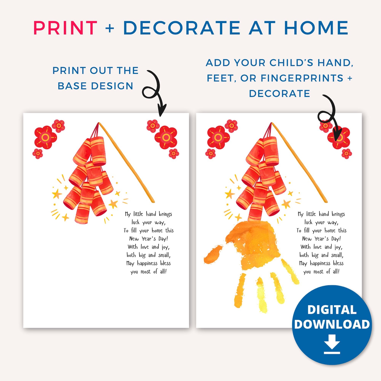 Lunar New Year Handprint Printable Craft 2027, Chinese New Year ...