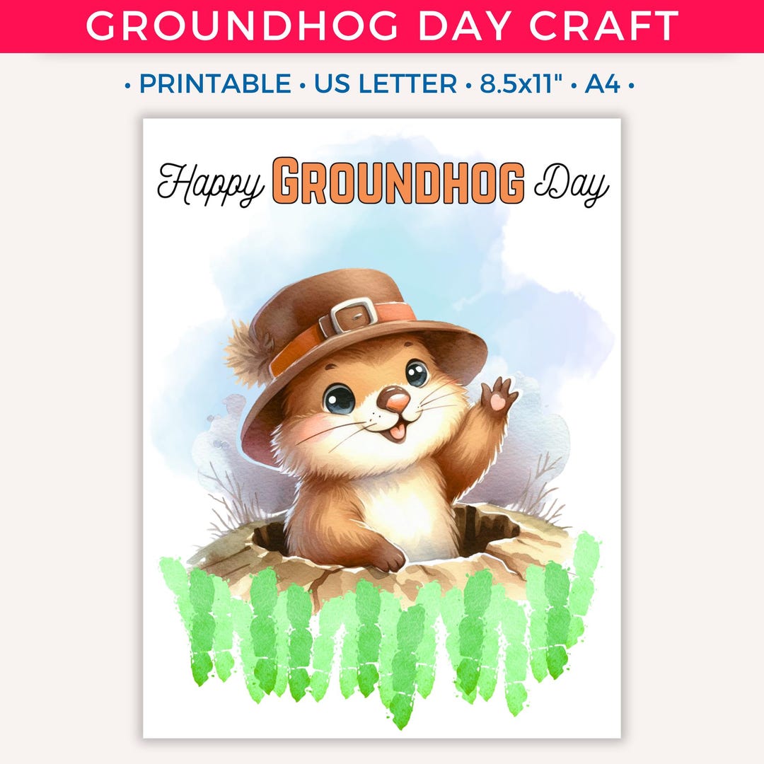 Groundhog Day Handprint Printable Art, Winter Handprint Craft Activity ...