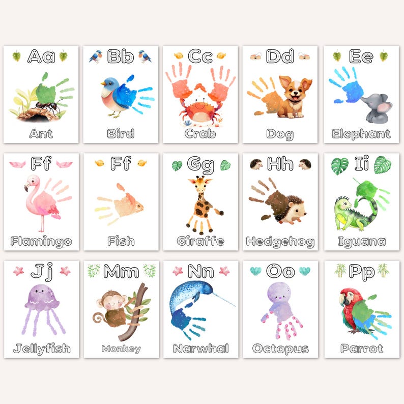 ABC A-Z Alphabet Animal Handprint Book Printable, Alphabet Handprint ...