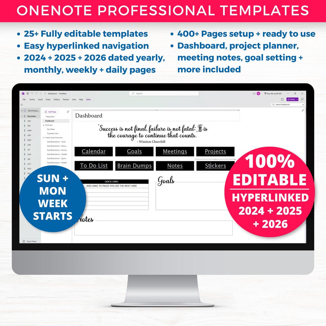 2025 Onenote Planner for Work, Professional Onenote Template, Onenote ...
