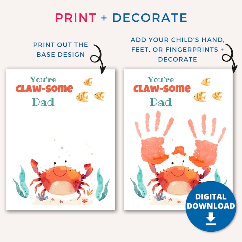 Printable Fathers Day Handprint Art Bundle, Footprint Craft Gift for ...