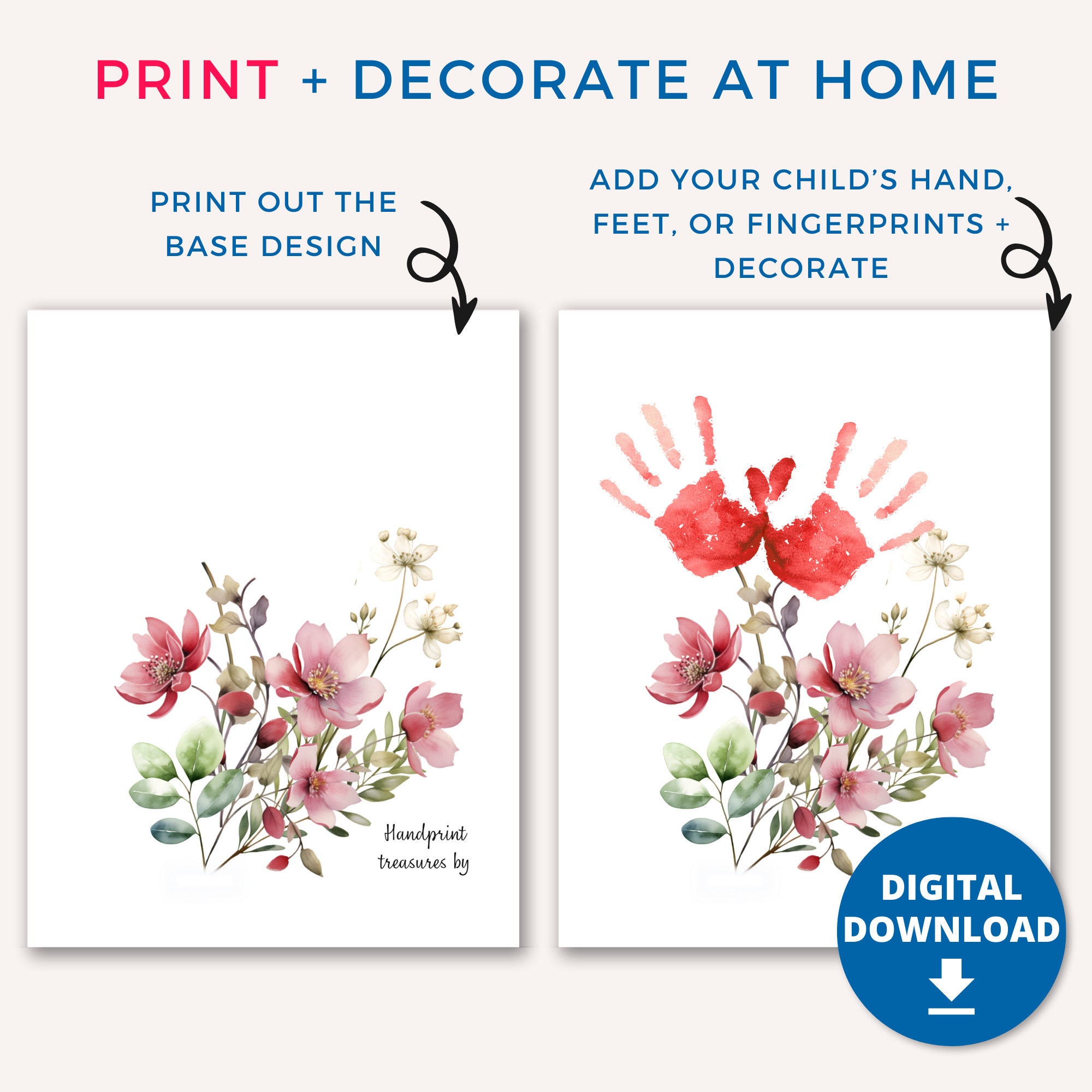 Printable Spring Flower Handprint Bouquet Handprint Art, DIY Footprint ...