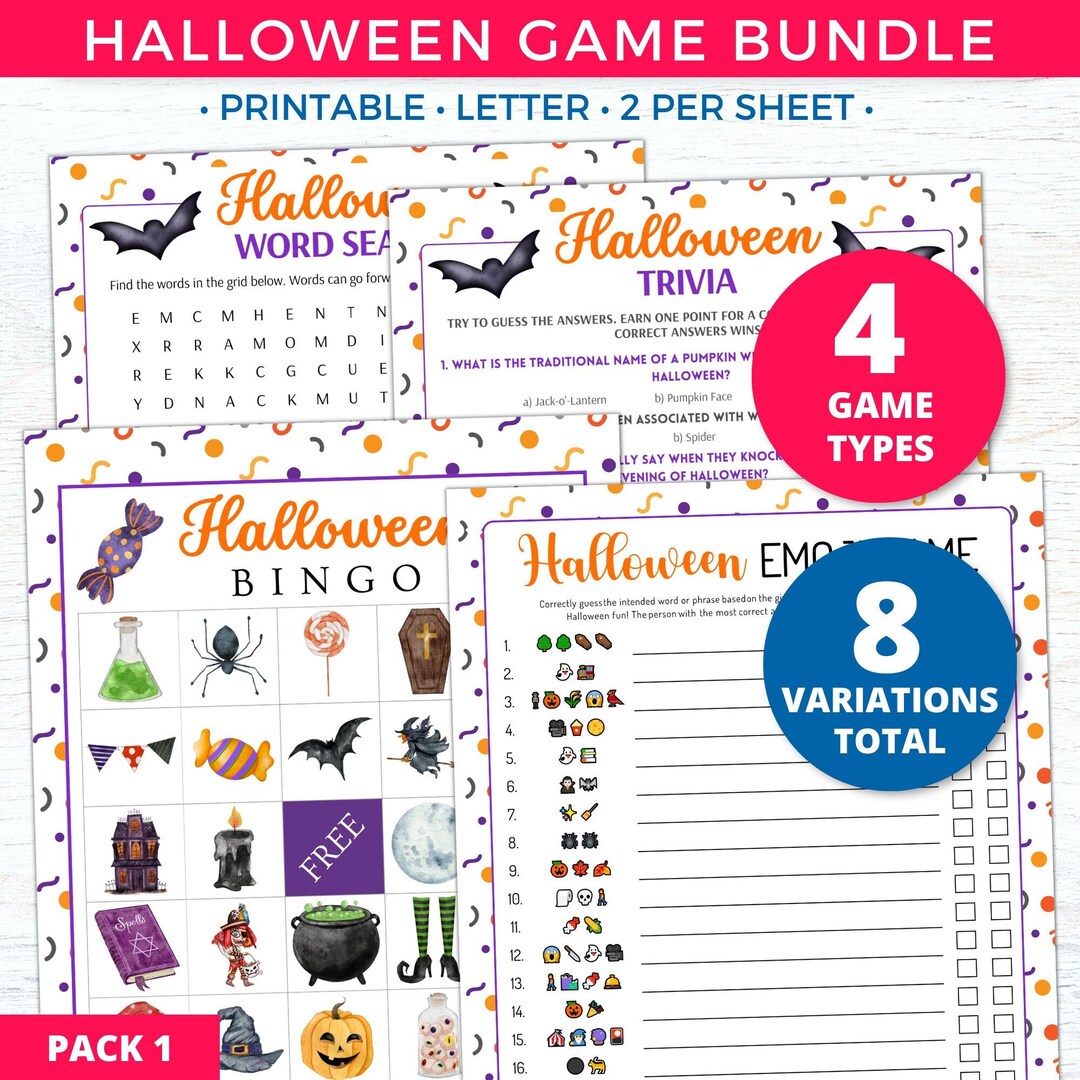 Halloween Games Printable Bundle, Halloween Party Games, Halloween Game ...