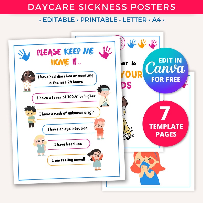 In Home Daycare Sickness Policy Poster, Health and Safety Daycare Forms ...
