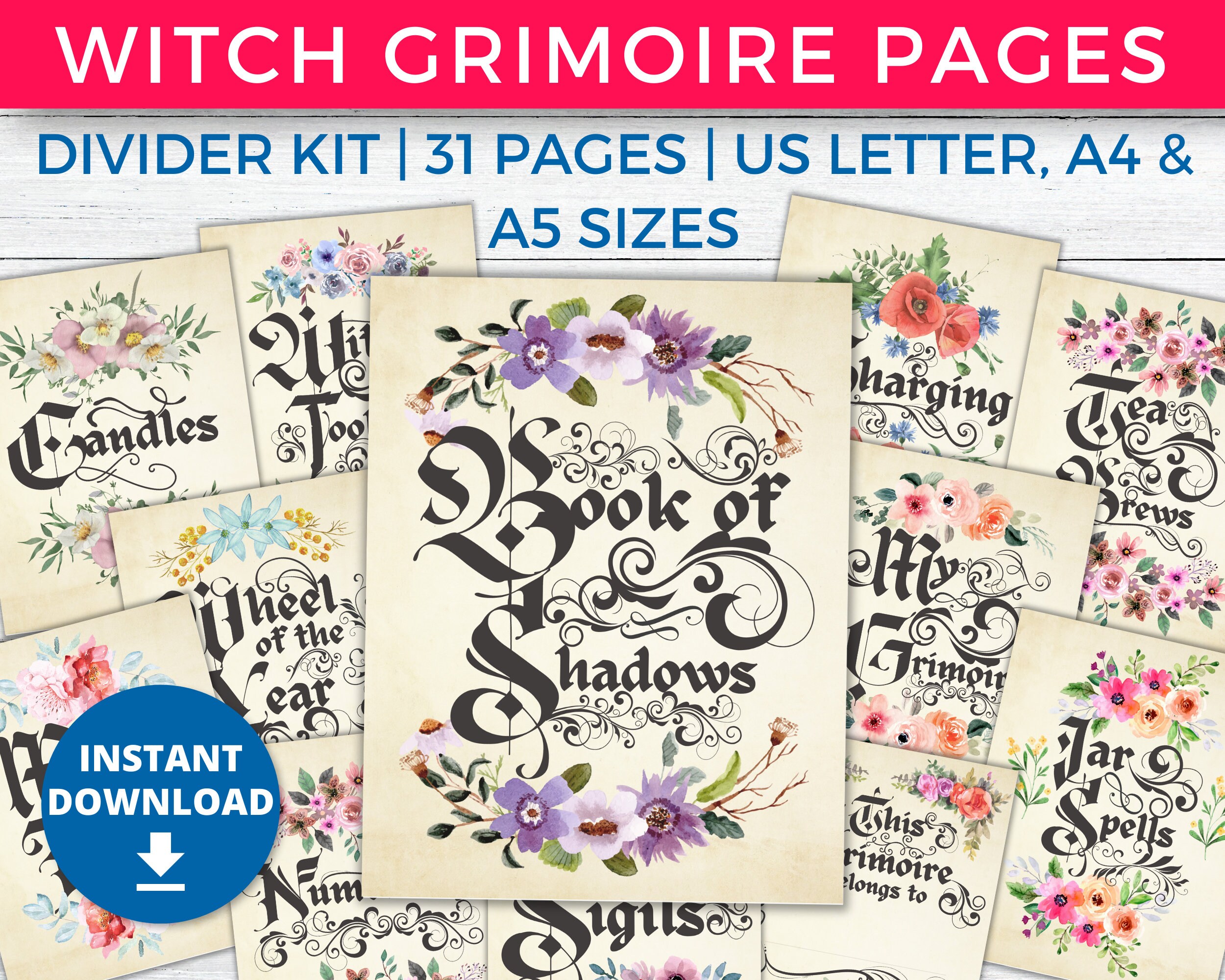 Book of Shadows Printable Pages Grimoire Witch Planner 2021 UK & USA ...