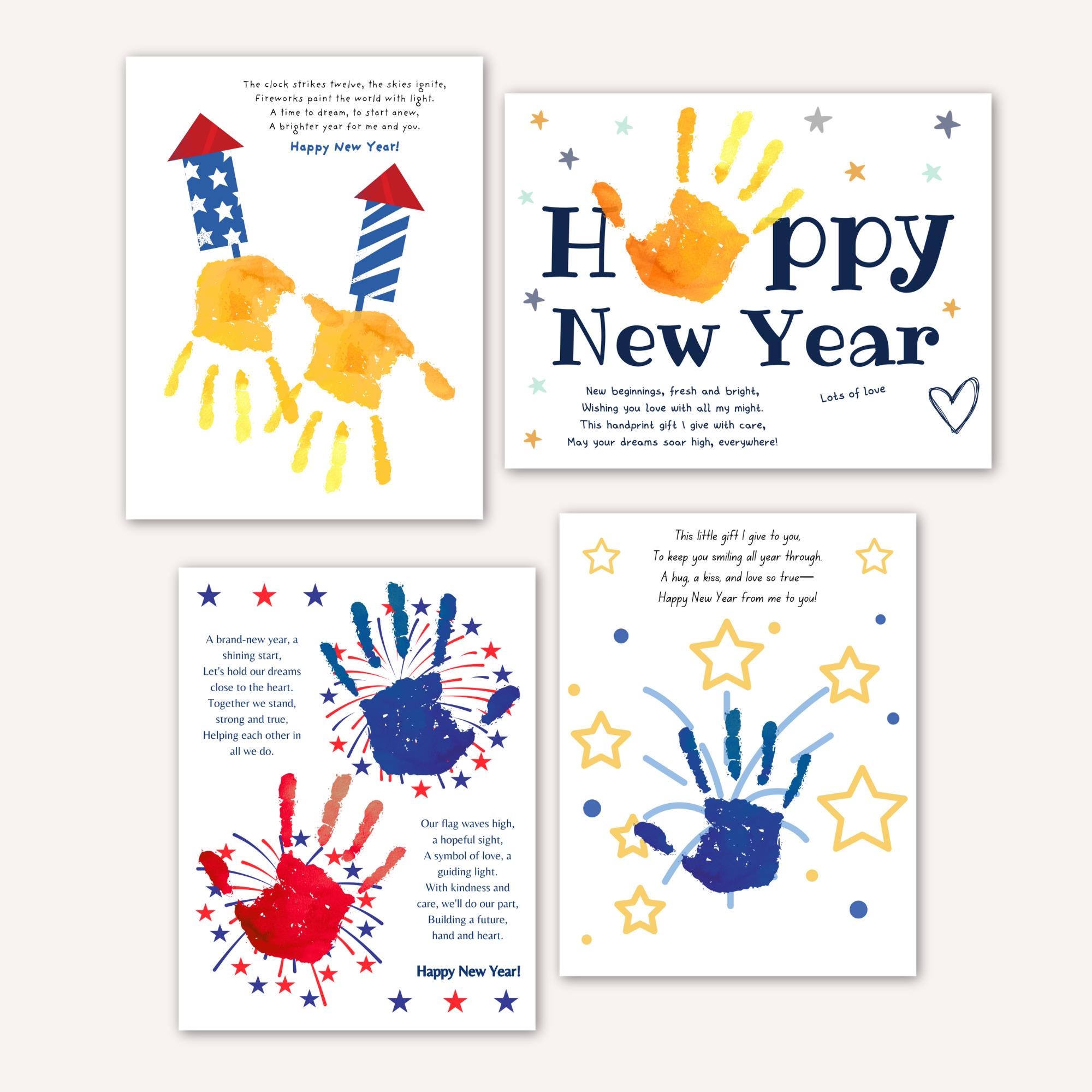 Happy New Year Handprint Craft Bundle, New Year Handprint Art Printable ...