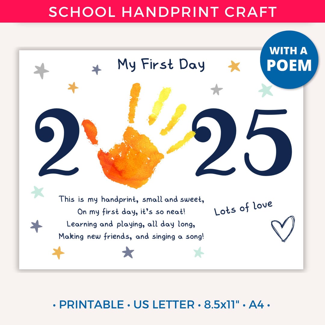 My First Day of School Handprint Printable Craft, Back to School ...