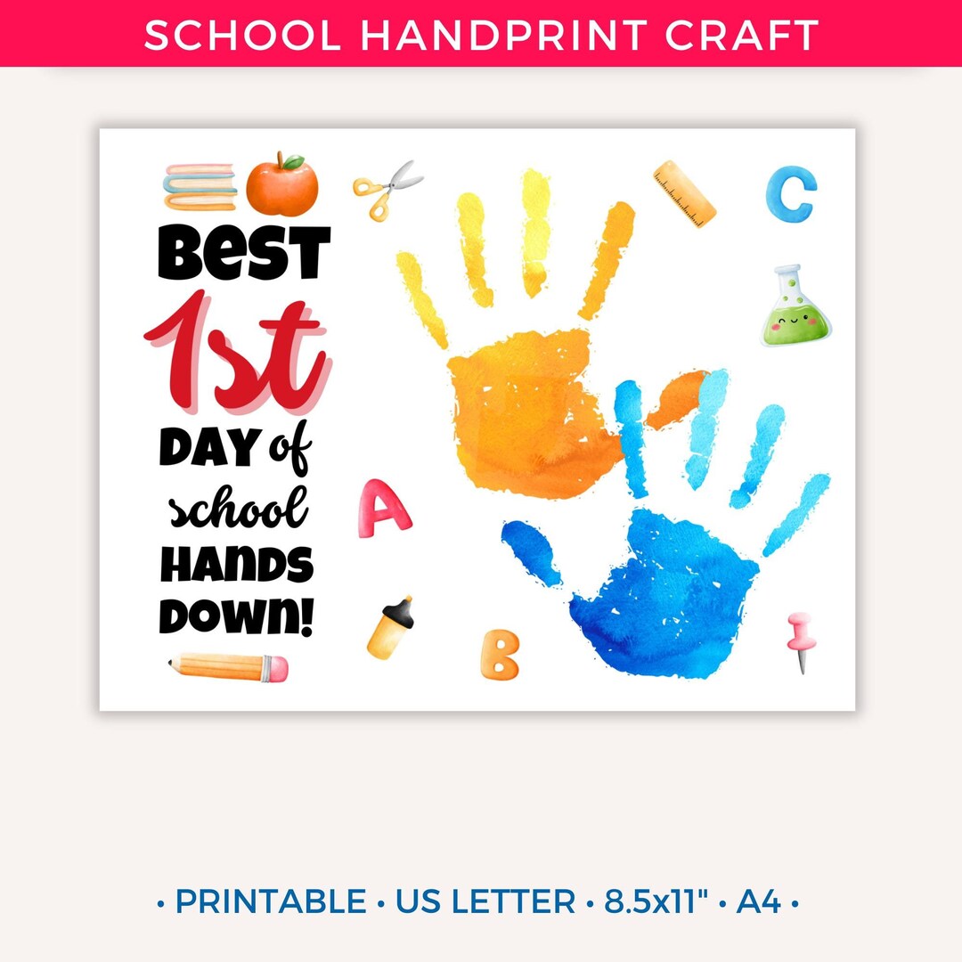 First Day of School Handprint Printable Craft, Back to School Handprint ...