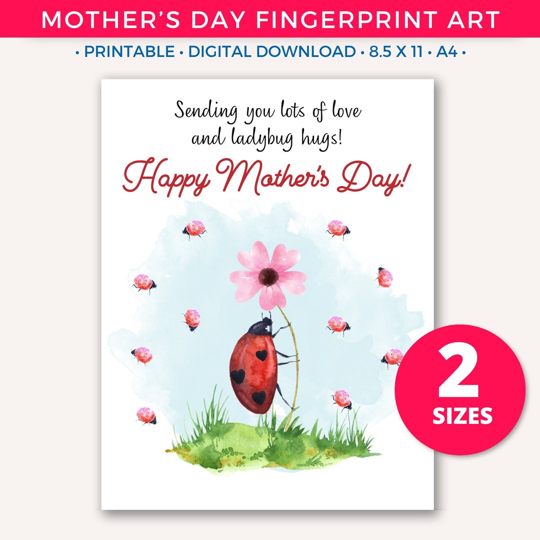Printable Mothers Day Handprint Art Ladybug, Thumbprint Fingerprint ...