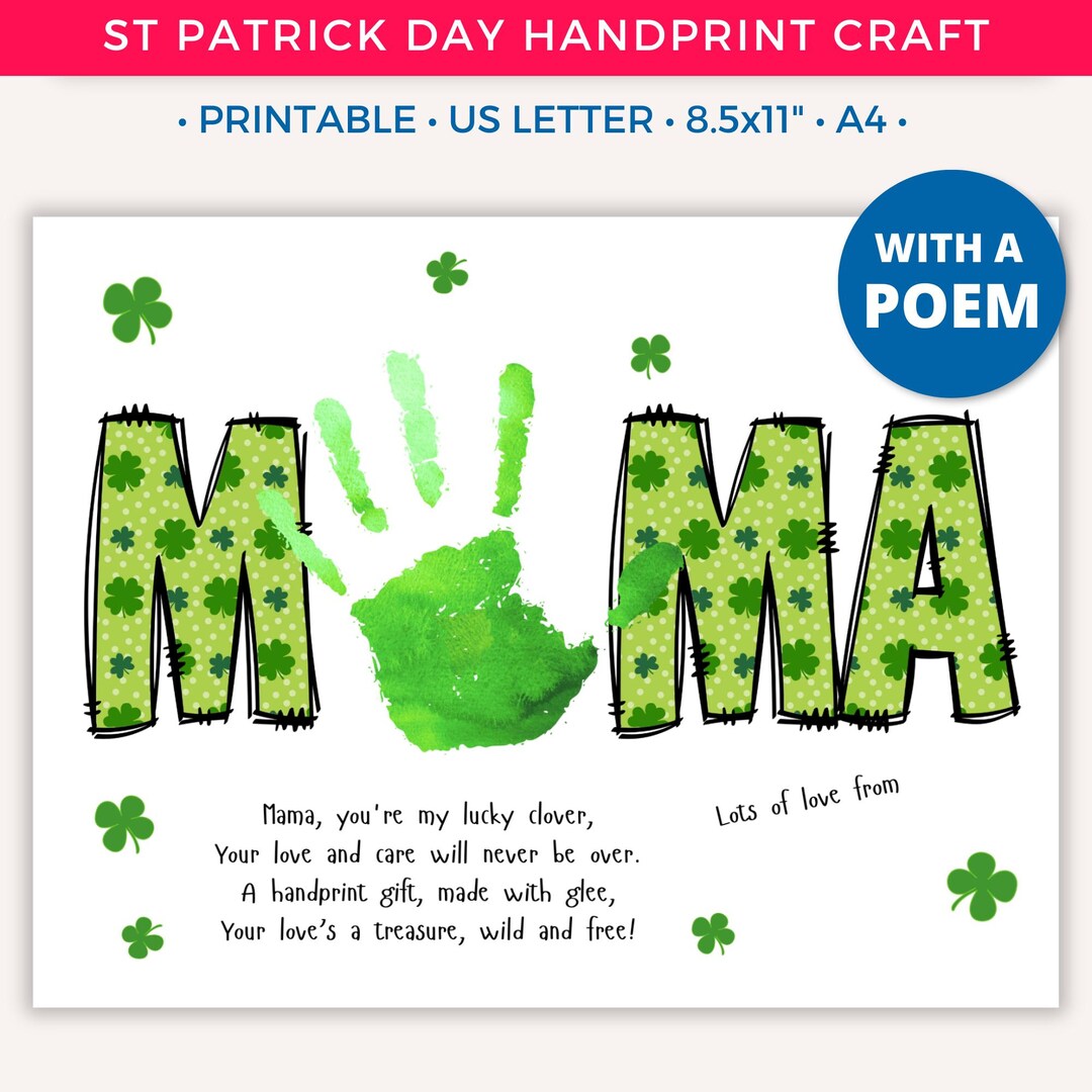 St Patricks Day Handprint Craft, DIY Printable Art for Kids, Toddler ...