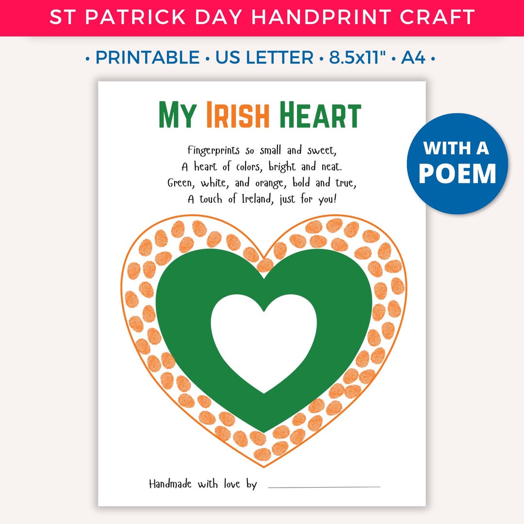 St Patricks Day Handprint Craft, DIY Printable Art for Kids, Toddler ...