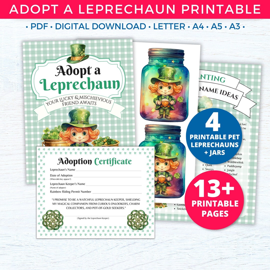 St Patricks Day Games Printable Adopt a Leprechaun Party Favors, Pet ...