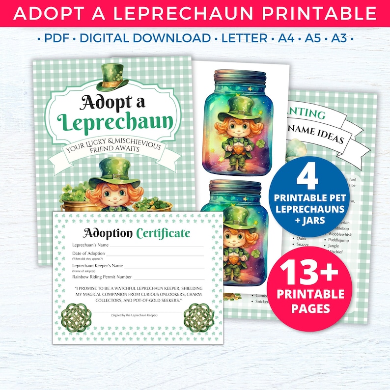 St Patricks Day Games Printable Adopt a Leprechaun Party Favors, Pet ...