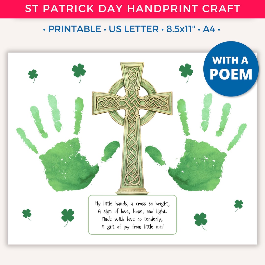 St Patricks Day Handprint Craft, DIY Printable Art for Kids, Toddler ...