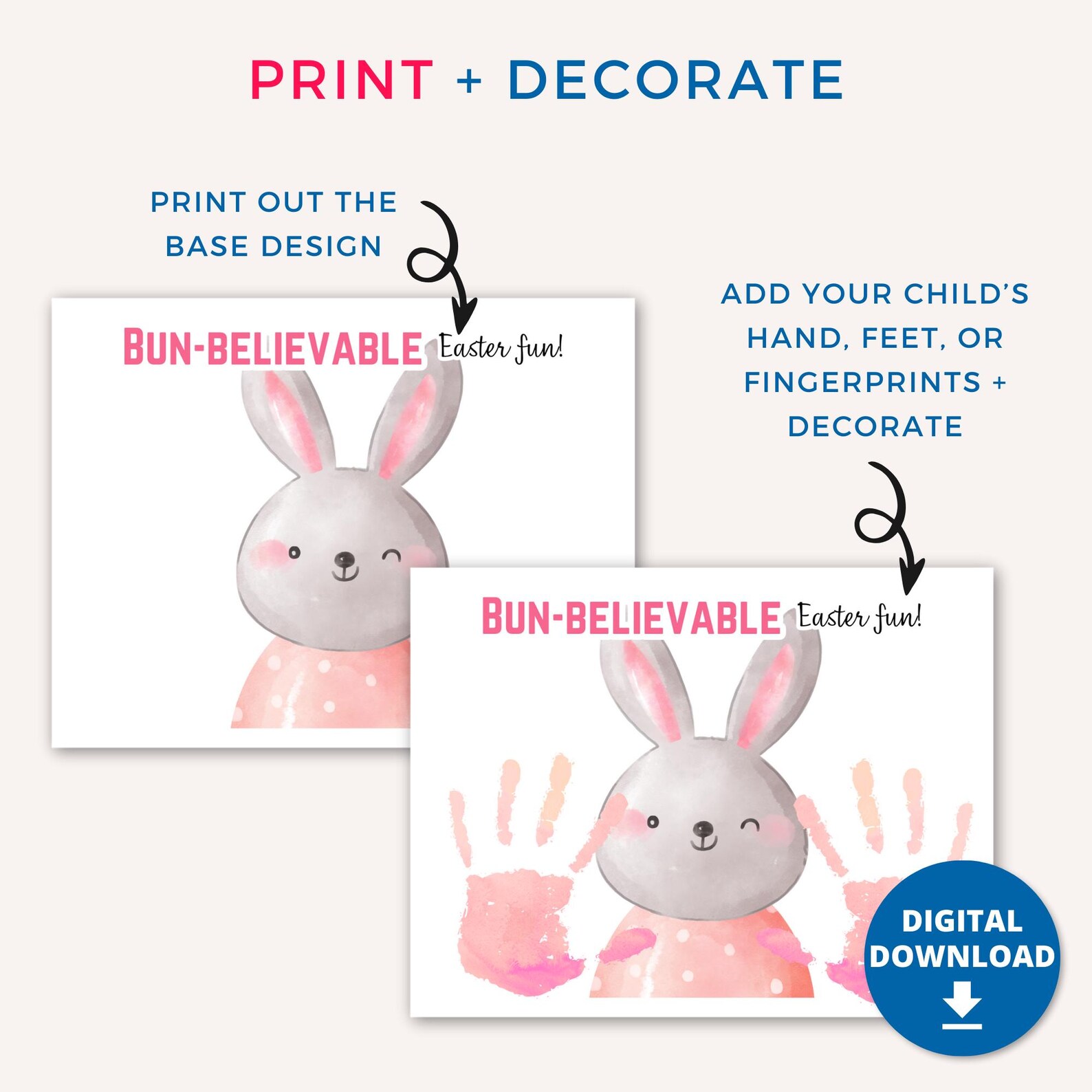 Easter Handprint Craft, Printable Easter Bunny Handprint Art for Kids ...