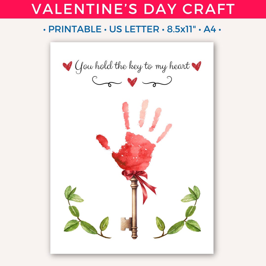 Valentine Day Handprint Printable Craft, Valentines Day Craft Activity ...