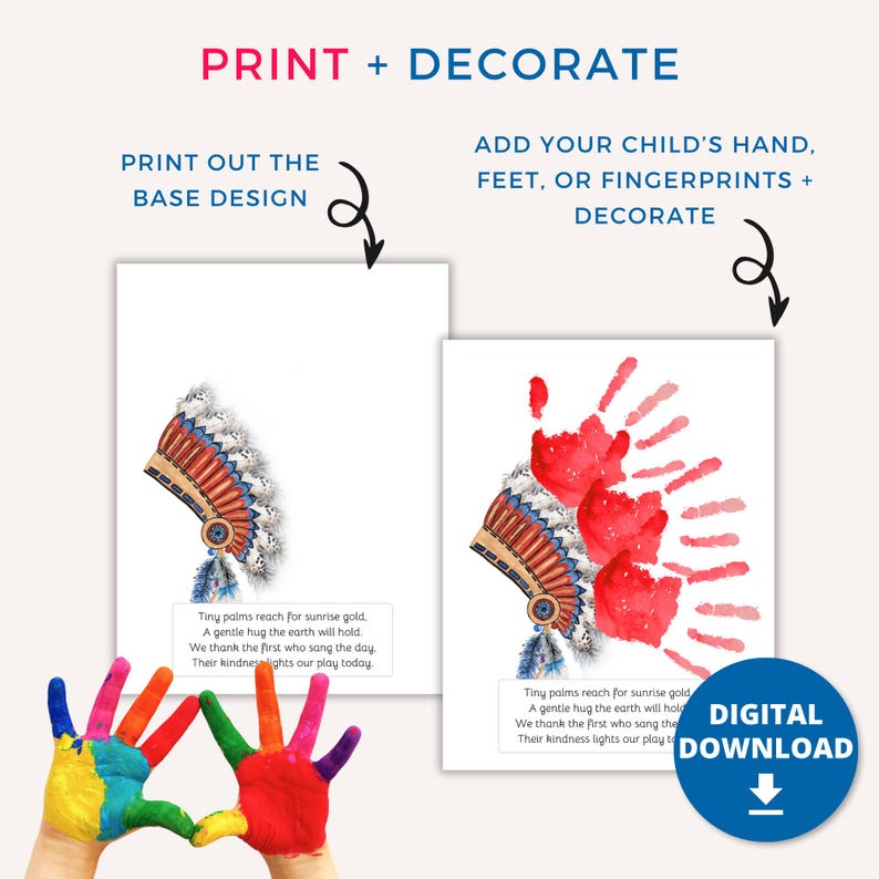 Native American Handprint Crafts Art for Kids, Native American Heritage ...