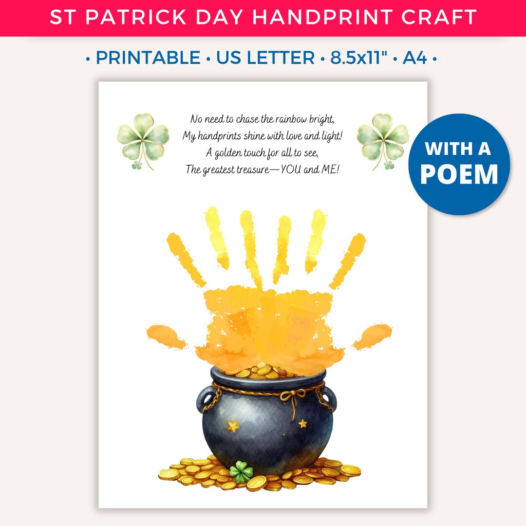 St Patricks Day Handprint Craft, Printable Handprint Art for Kids ...