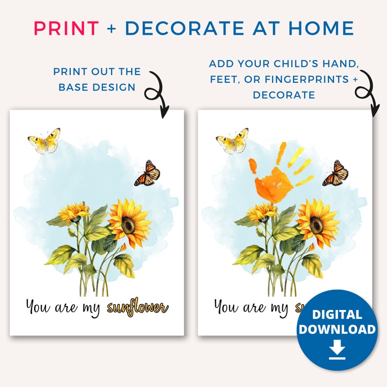 Printable Mothers Day Handprint Art, Footprint Fingerprint Craft Gift ...