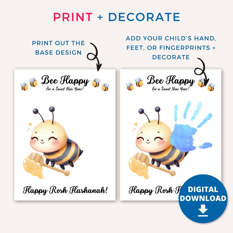 Rosh Hashanah Handprint Printable Craft, Shana Tova Handprint Art, Bee ...