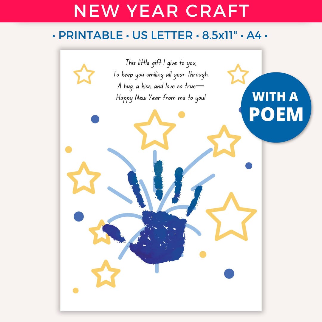 Happy New Year Handprint Craft Bundle, New Year Handprint Art Printable ...