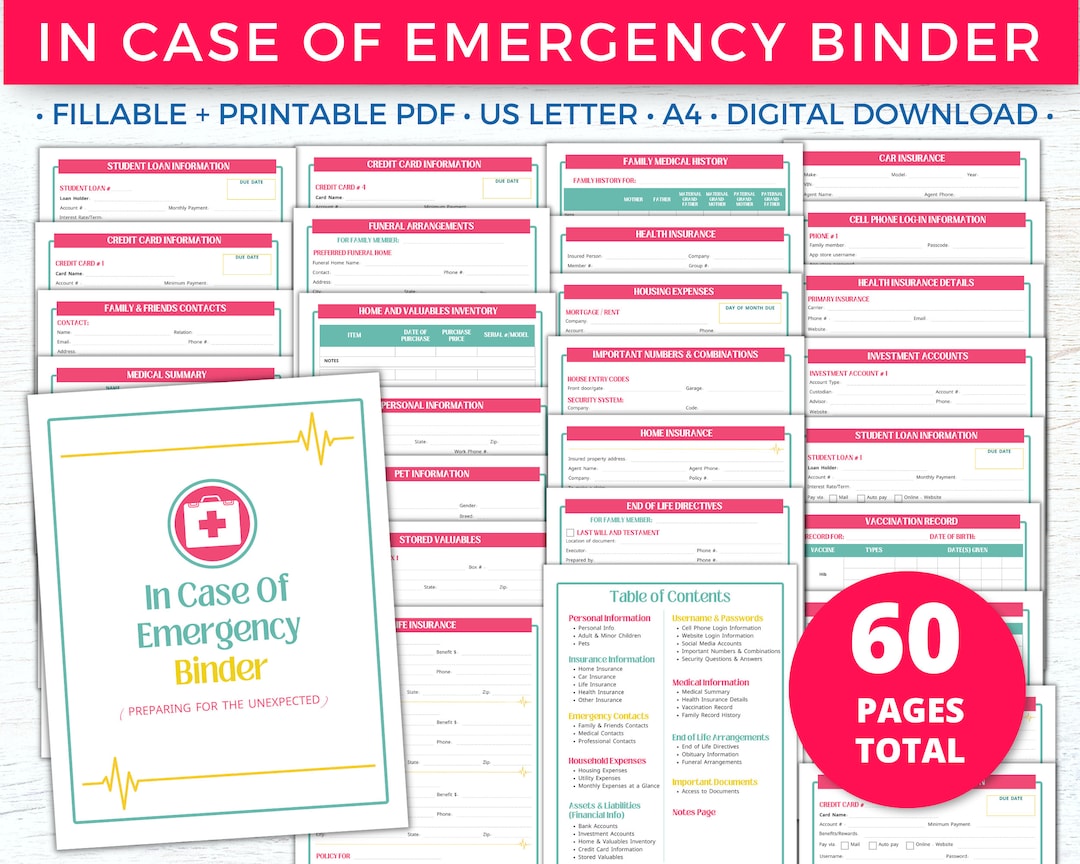 Family in Case of Emergency Binder Printable Fillable PDF - Etsy