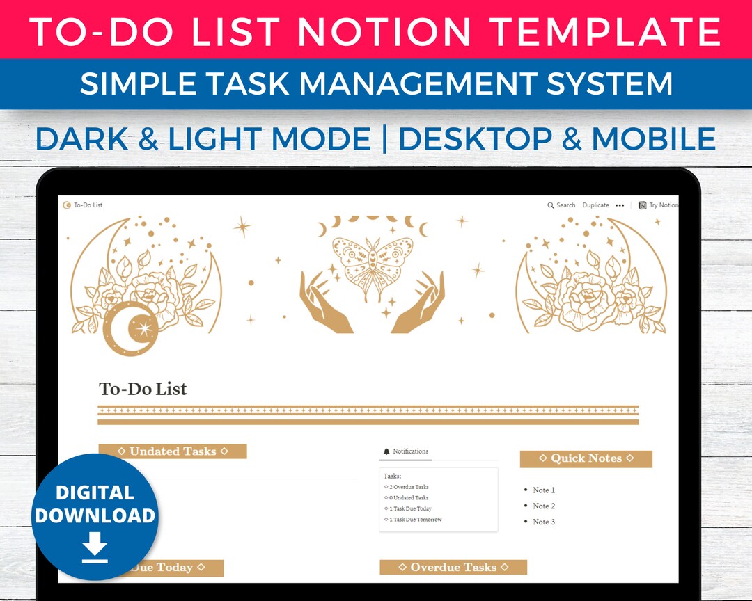To Do List Notion Template, Minimal Digital Editable Template, Notion ...