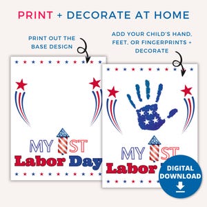 Labor Day Handprint Printable Craft, Labor Day Handprint Art, Patriotic ...