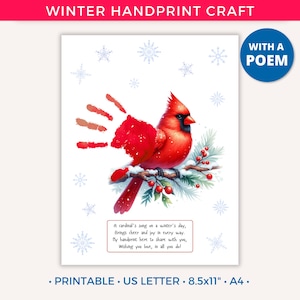 Christmas Cardinal Handprint Art, Winter Handprint Craft Printable for ...