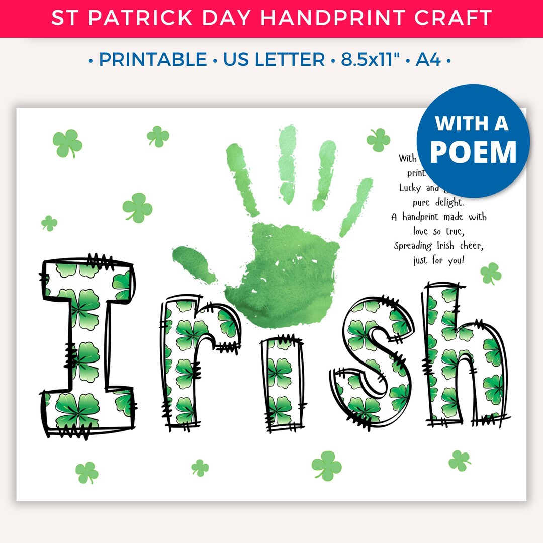 St Patricks Day Handprint Craft, Printable St Patrick Handprint Art for ...