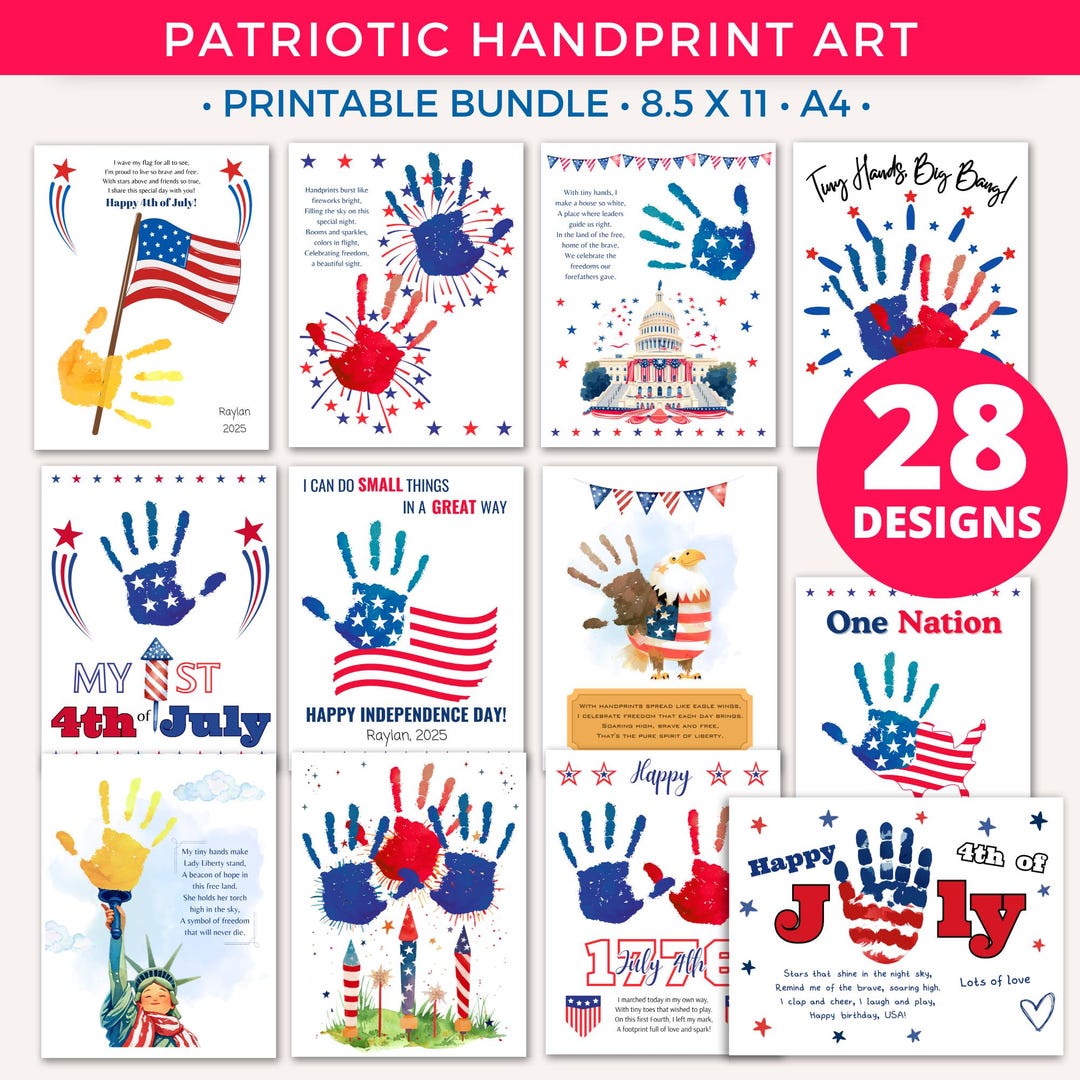 Patriotic Handprint Printable Craft, 4th of July Handprint Art, Labor ...