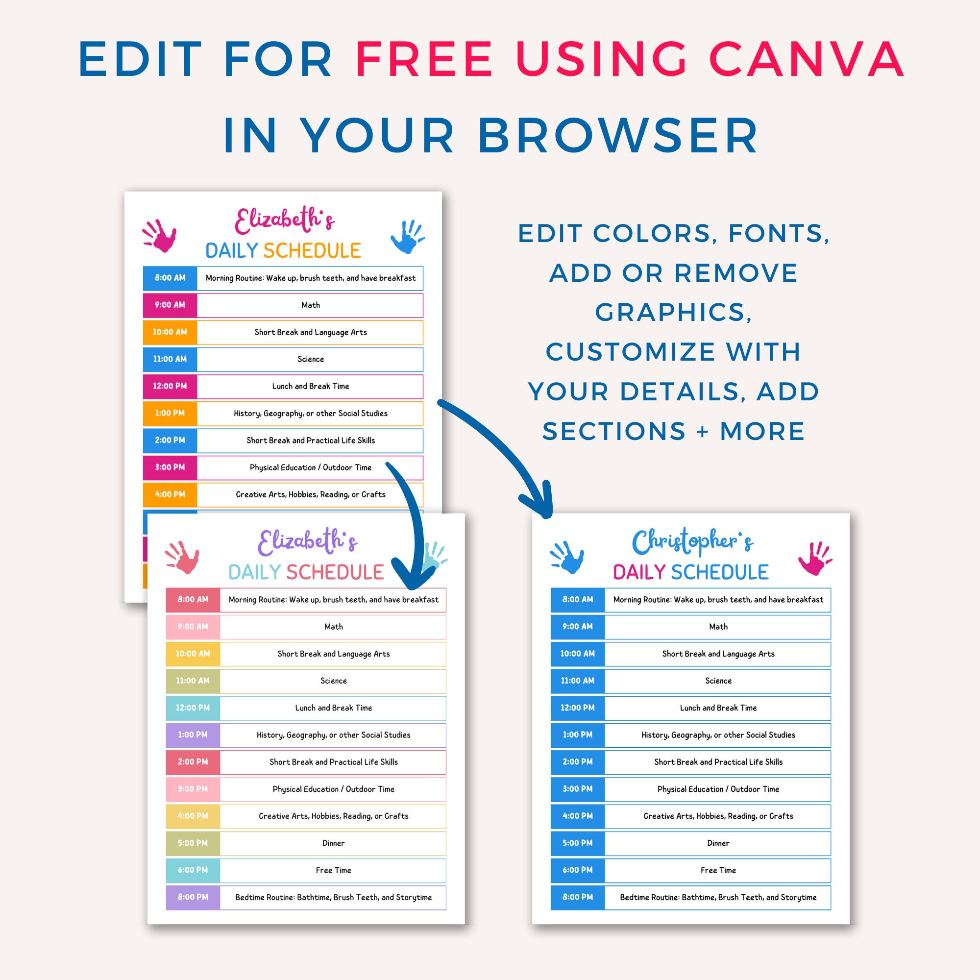 Editable Kids Daily Schedule Template Printable, Homeschool Kids Daily ...