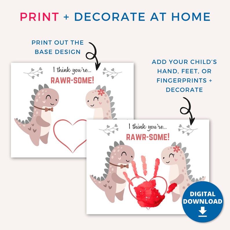 Dinosaur Valentines Handprint Craft, Valentine's Day Handprint Art ...